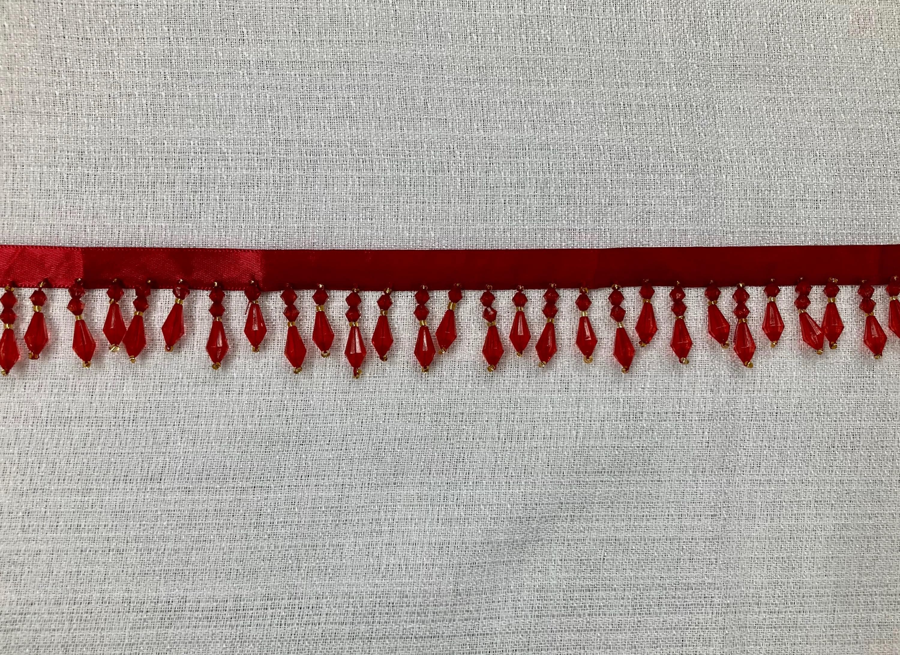 Red Crystal Beaded Fringe Trim 1.5" Width CBF-3/30 Drapery / Upholstery ...