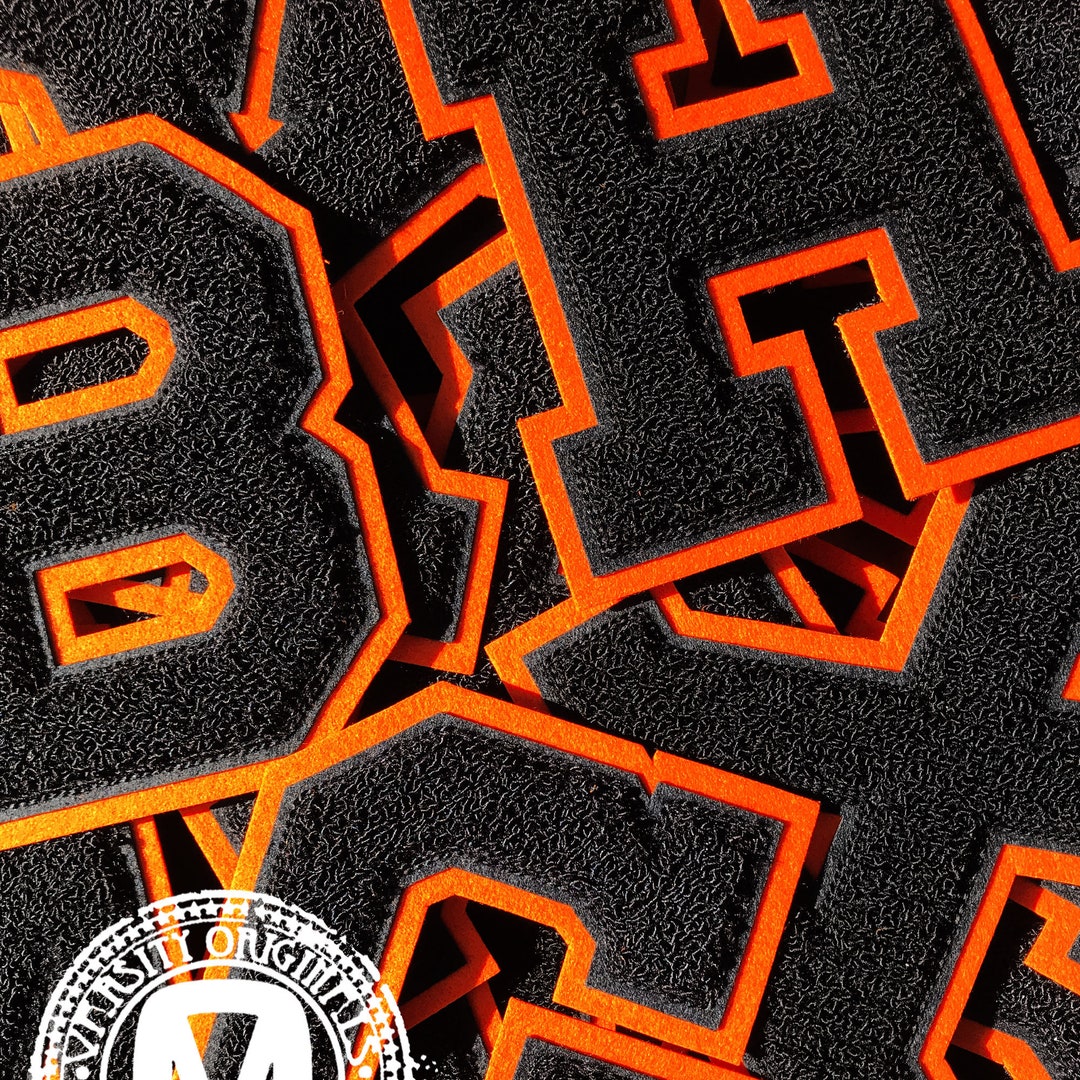 Black/orange 6” Chenille Varsity Letterman Letter Patches / A-Z ...