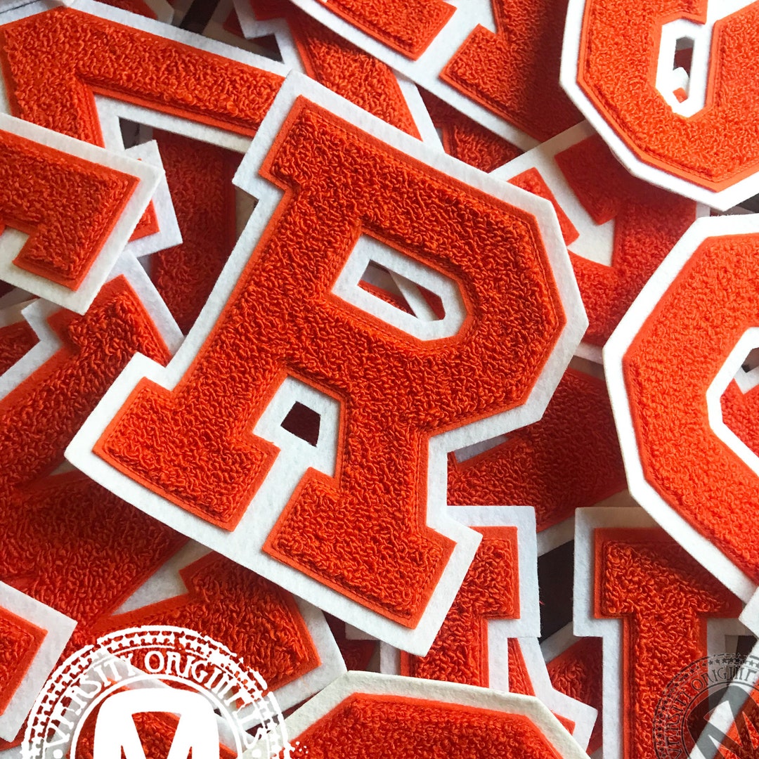 6" Orange & White Chenille Varsity Letterman Letter Patch, Made in USA ...