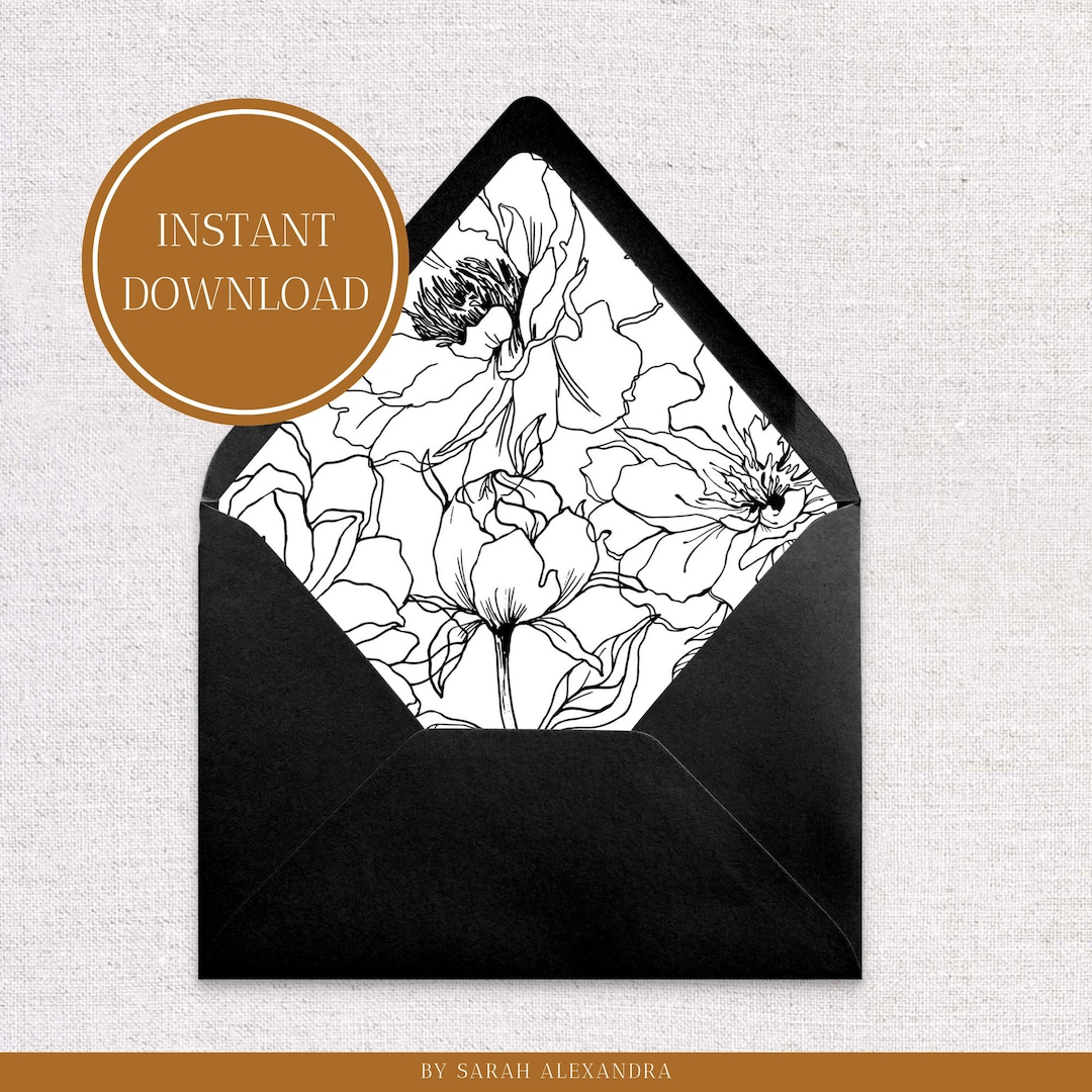 PRINTABLE Peony Envelope Liner for A7 Envelopes, Minimal Envelope Liner ...