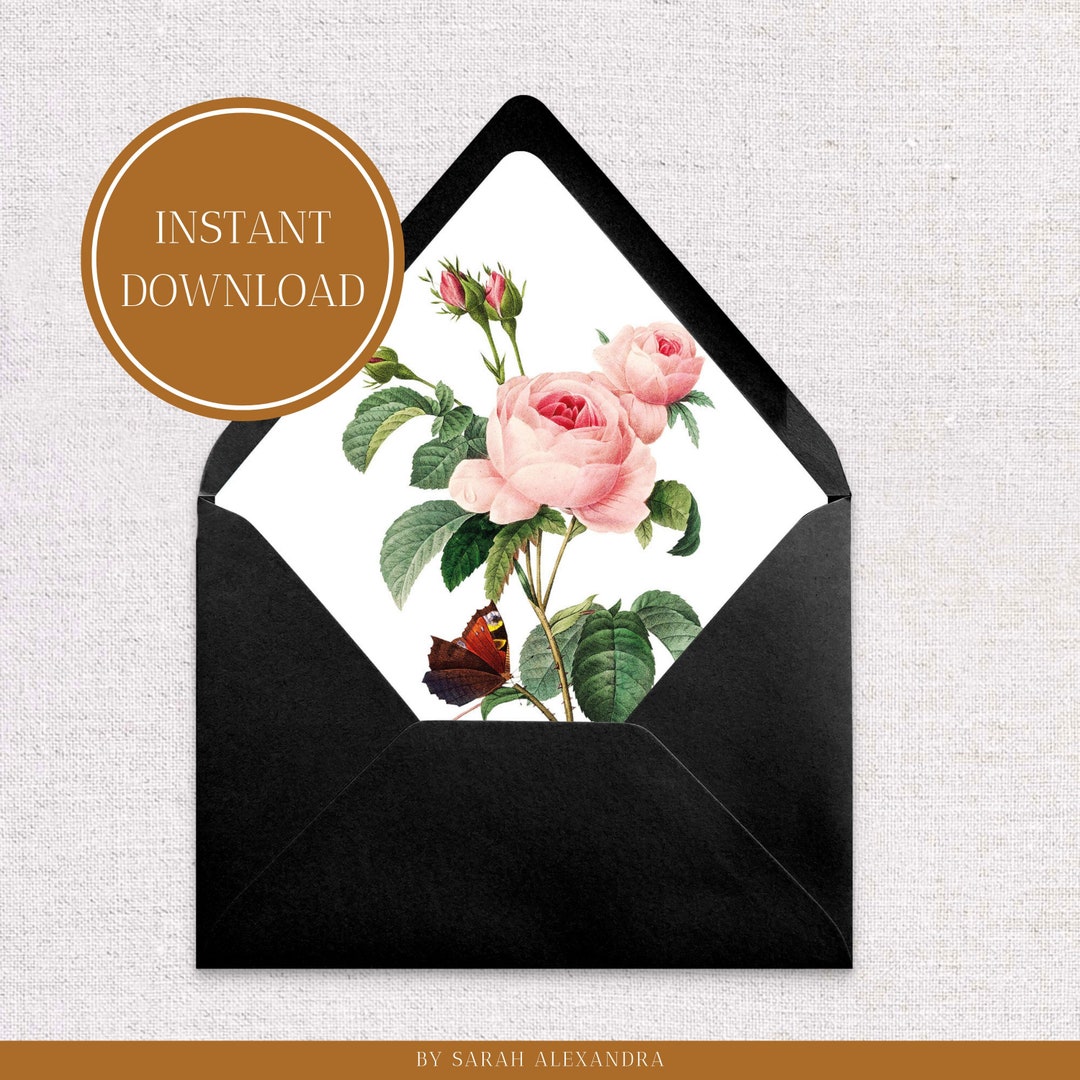 Roses and Butterfly Envelope Liner: Vintage Floral A7 (digital Download ...