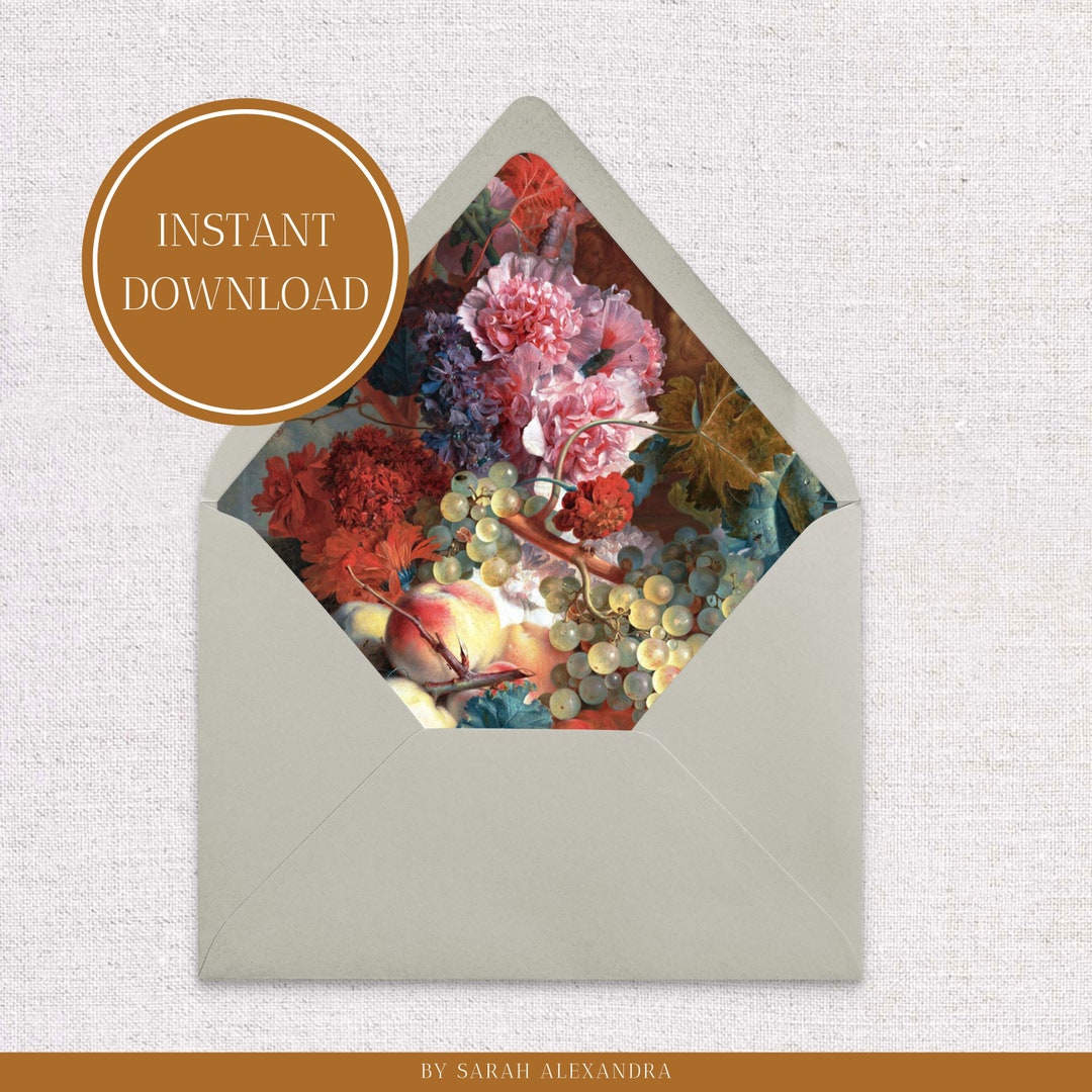 PRINTABLE Still Life Envelope Liner for A7 Envelopes, Vintage Envelope ...