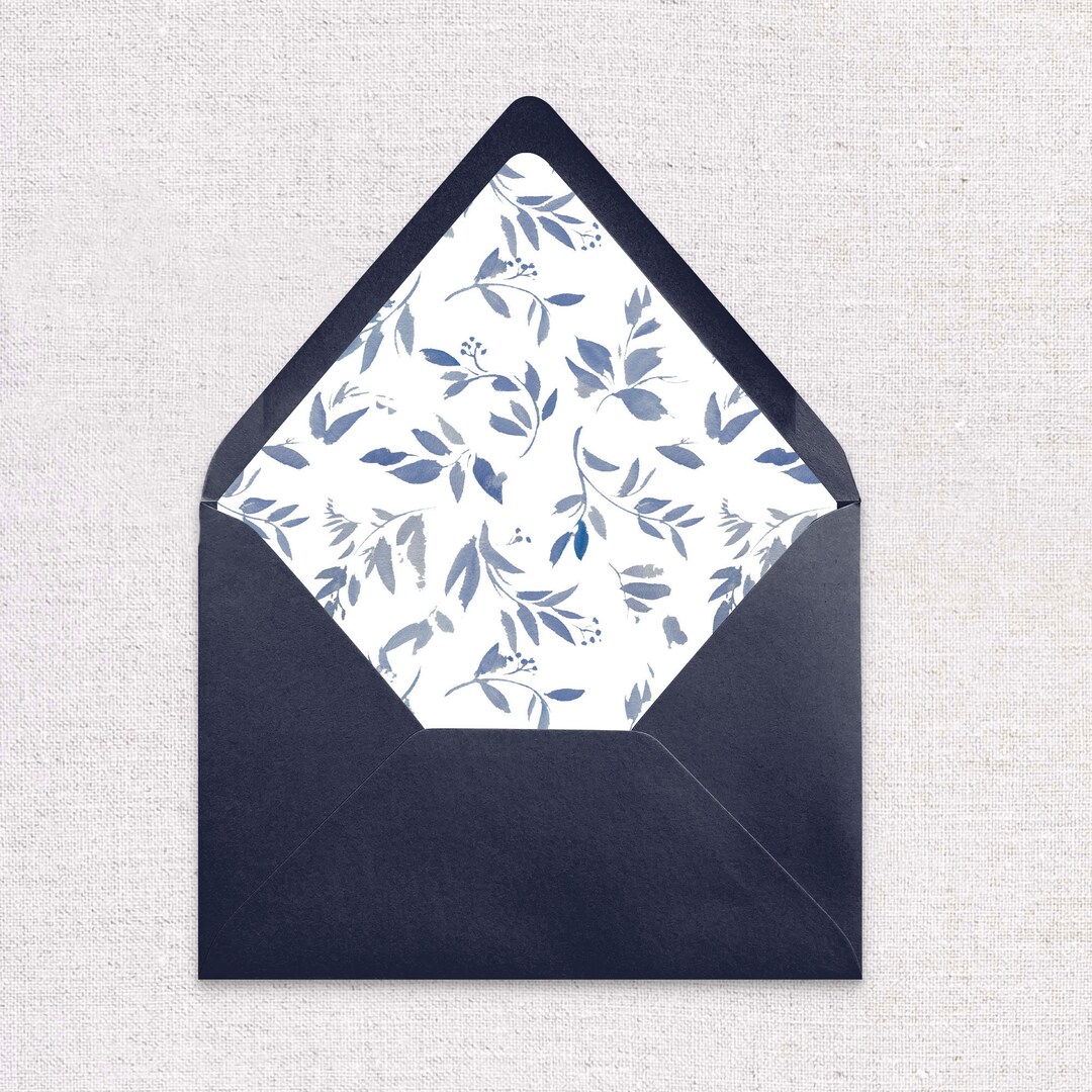 PRINTED Delft Blue Envelope Liner, Blue Wedding Envelope Liner, Natural ...