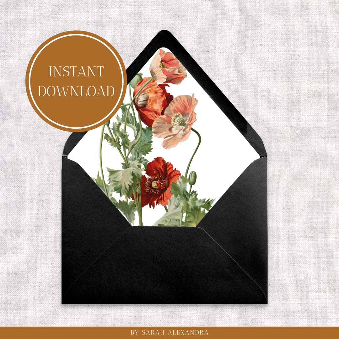 PRINTABLE Poppy Envelope Liner for A7 Envelopes, Floral Envelope Liner ...
