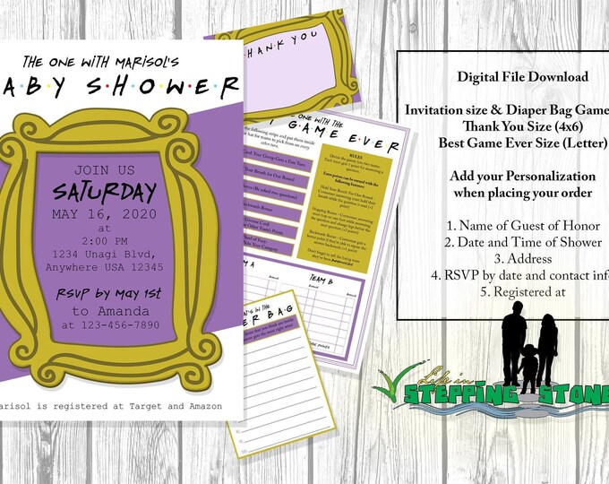 Friends TV Show Baby Shower Theme Invitation and Activity Game Set ...