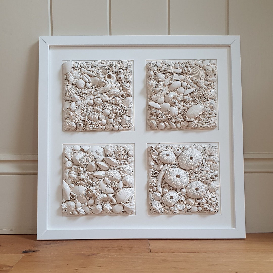Framed Quadruple Seashell, Seashore Sculpture Coastal Wall Art - Etsy
