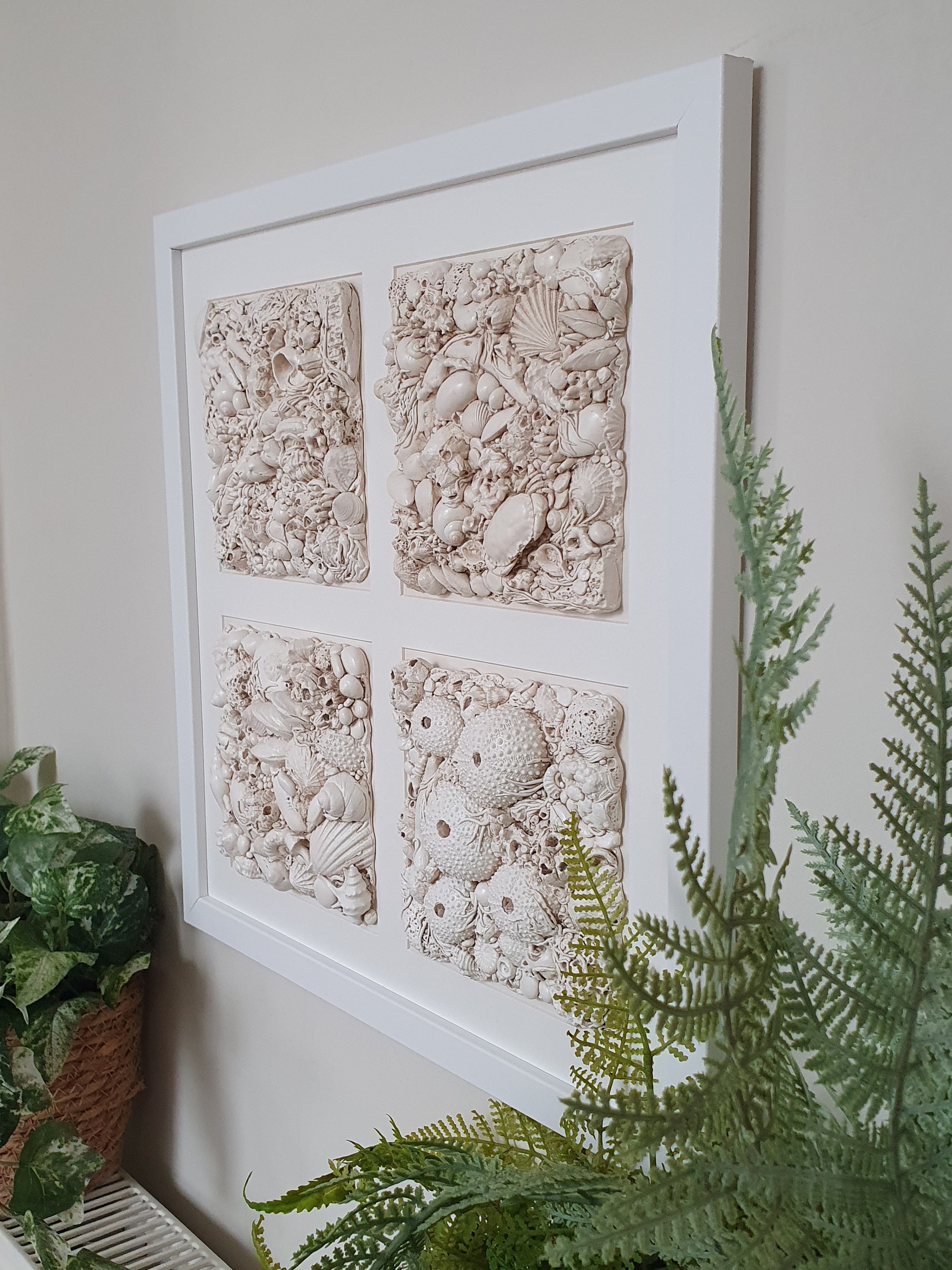 Framed Quadruple Seashell, Seashore Sculpture Coastal Wall Art - Etsy