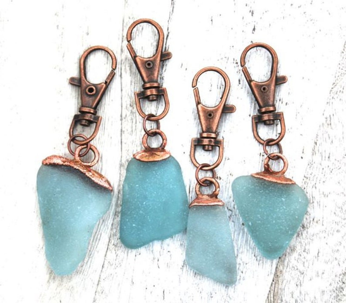 Sea Glass Key Ring Sea Glass Key Chain Aqua Sea Glass Key Chain Beach ...