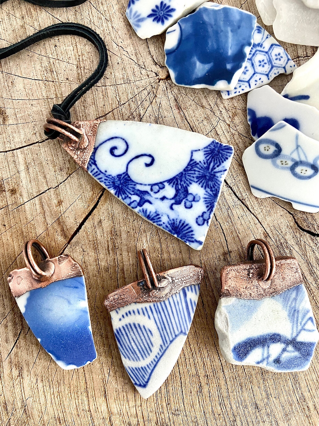 Japanese Sea Pottery Necklace – Electroformed Copper Pendant, Ceramic ...