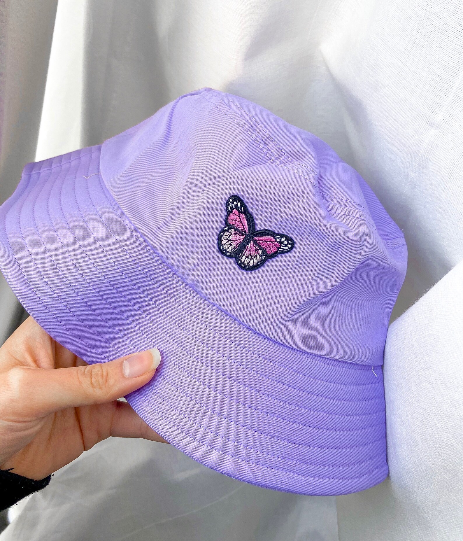 Butterfly Bucket Hat Purple Lavender Bucket Hat Embroidered Etsy