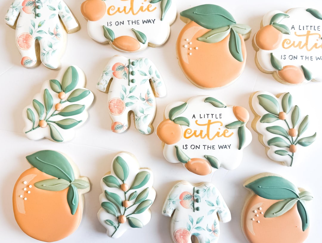 A Little Cutie Baby Shower Cookies Orange Baby Shower Cookies - Etsy