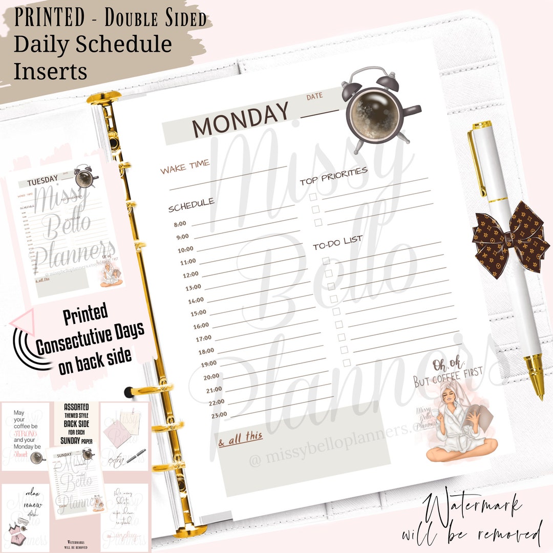 PRINTED Daily Schedule Planner Insert Pages for Your Planner in A5, MM ...