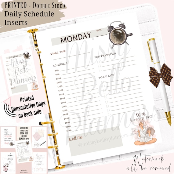 PRINTED Daily Schedule Planner Insert Pages for Your Planner | Etsy