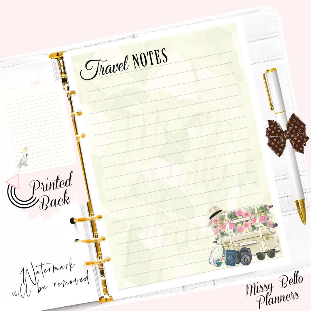 PRINTED Planner Note Paper Inserts , Sizes A5, A6, MM, PM, Personal ...