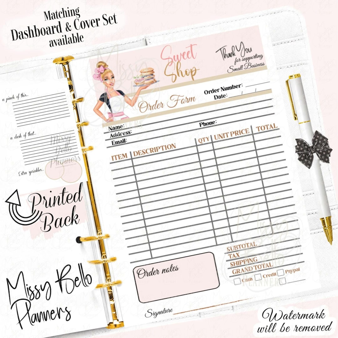 Bakery Order Form, PRINTED, Cake Orders Planner Insert Pages for Your ...