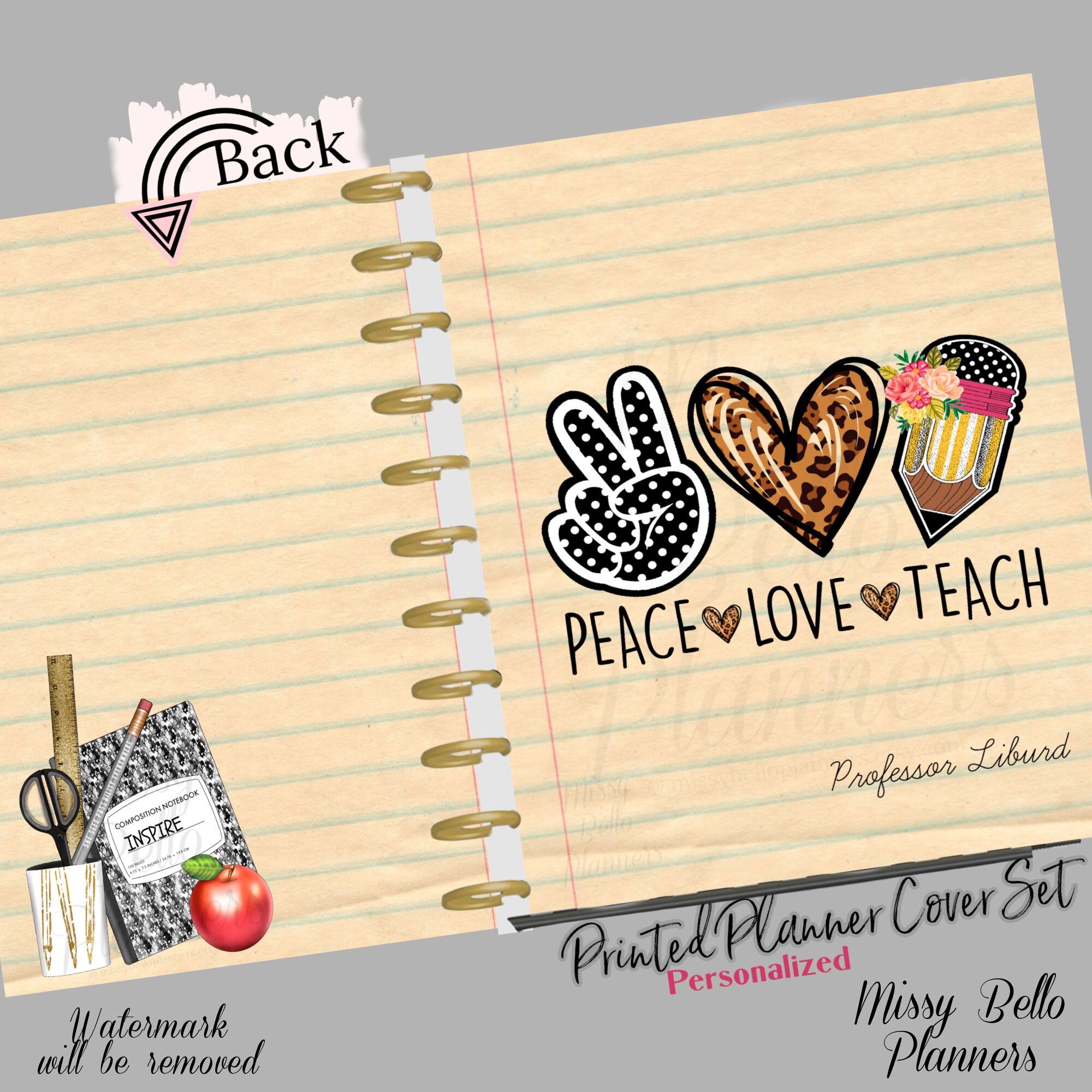 Personalized Cover Set Teacher Day School Planner Cover | Etsy