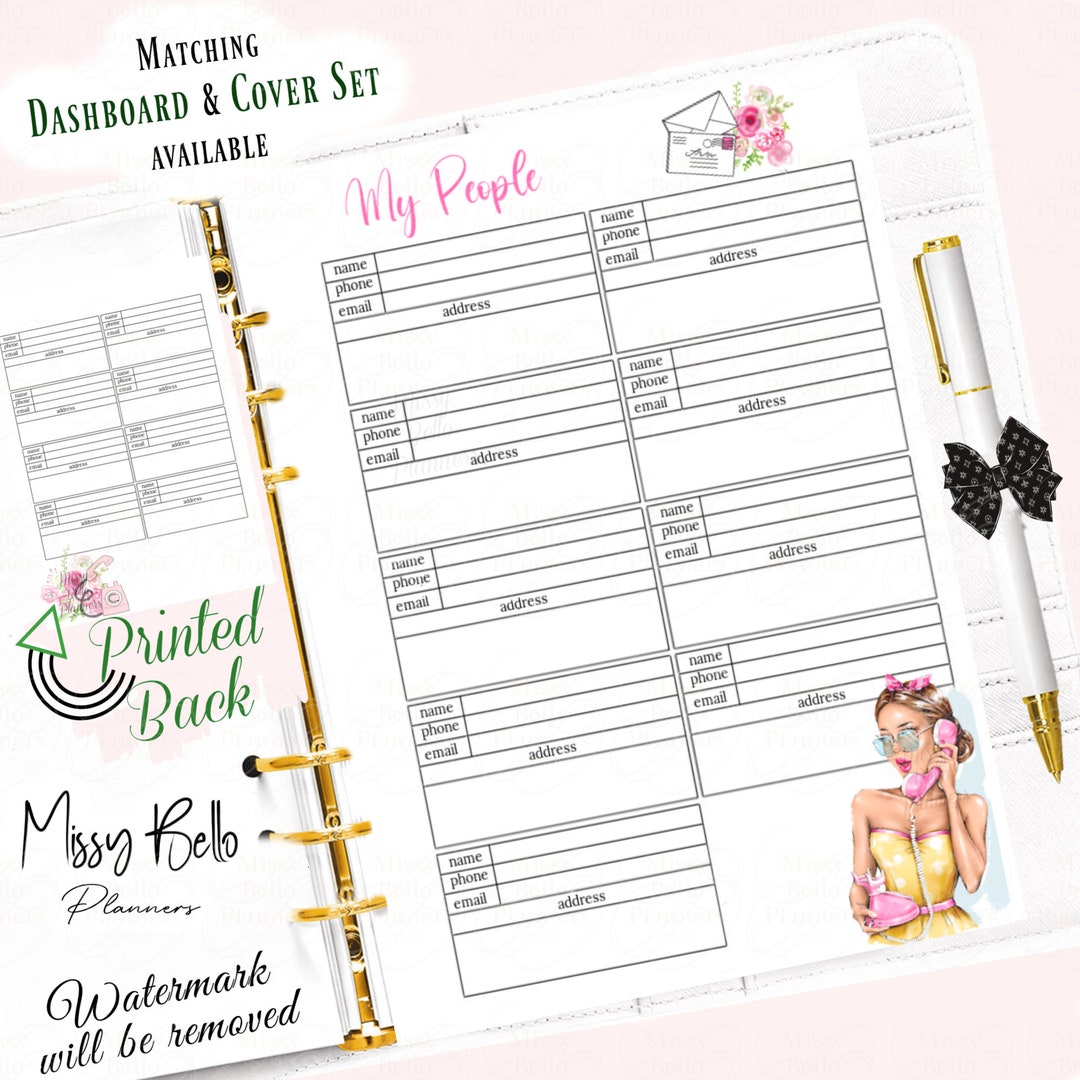 PRINTED Planner Contact List Note Paper Insert Pages for Your A5, A6 ...