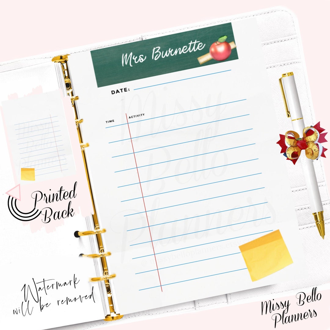 Personalized Teacher Note Paper, PRINTED, Planner Insert Pages, A5, MM ...