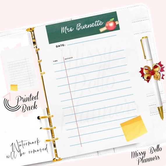 Personalized Teacher Note Paper PRINTED Planner Inserts Pages | Etsy