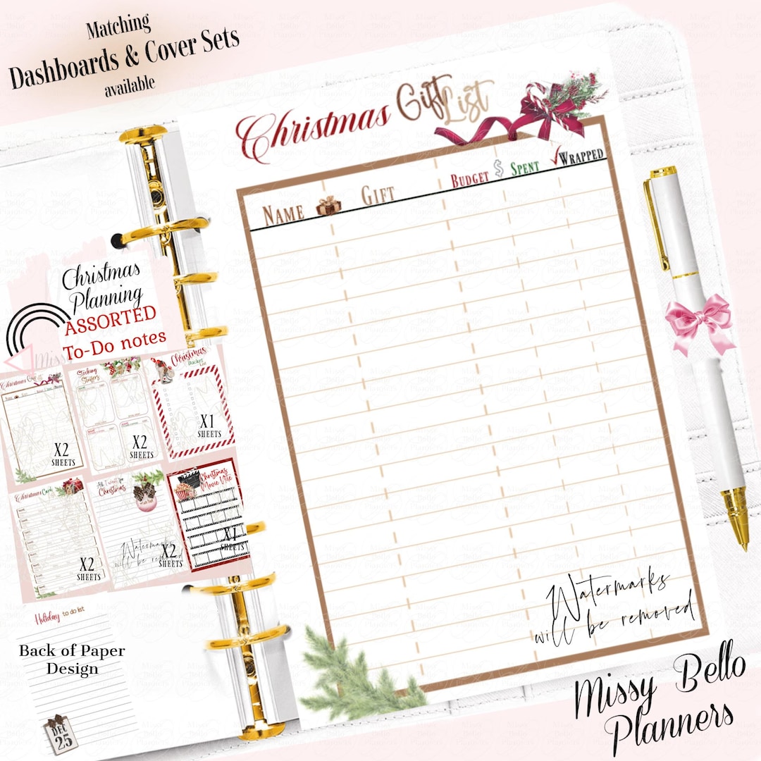 PRINTED Christmas Assorted Do List Planner Paper, Page Inserts, A5, MM ...
