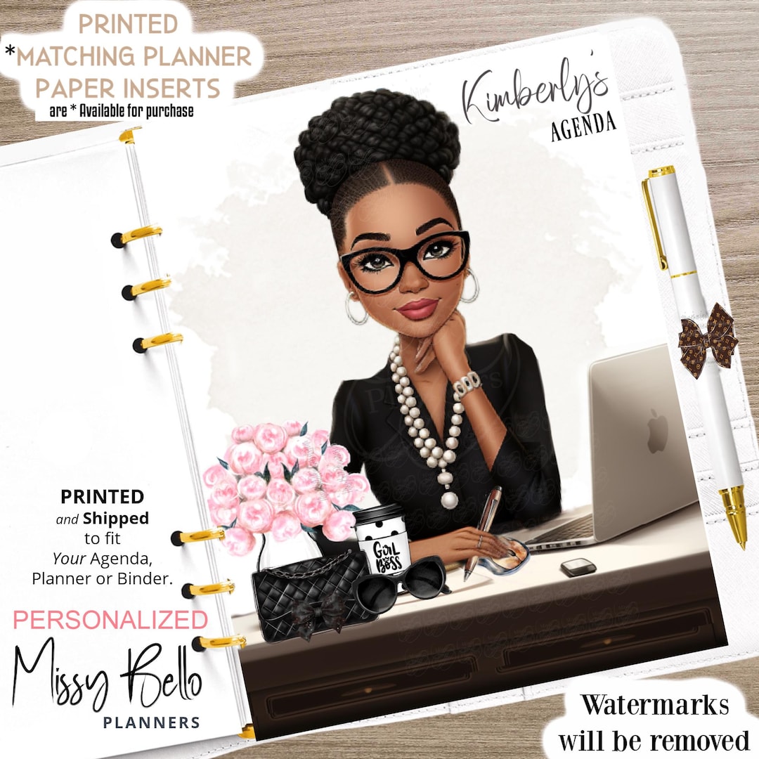 Personalized Black Girl Planner Boss Agenda Dashboard or Cover Set for ...