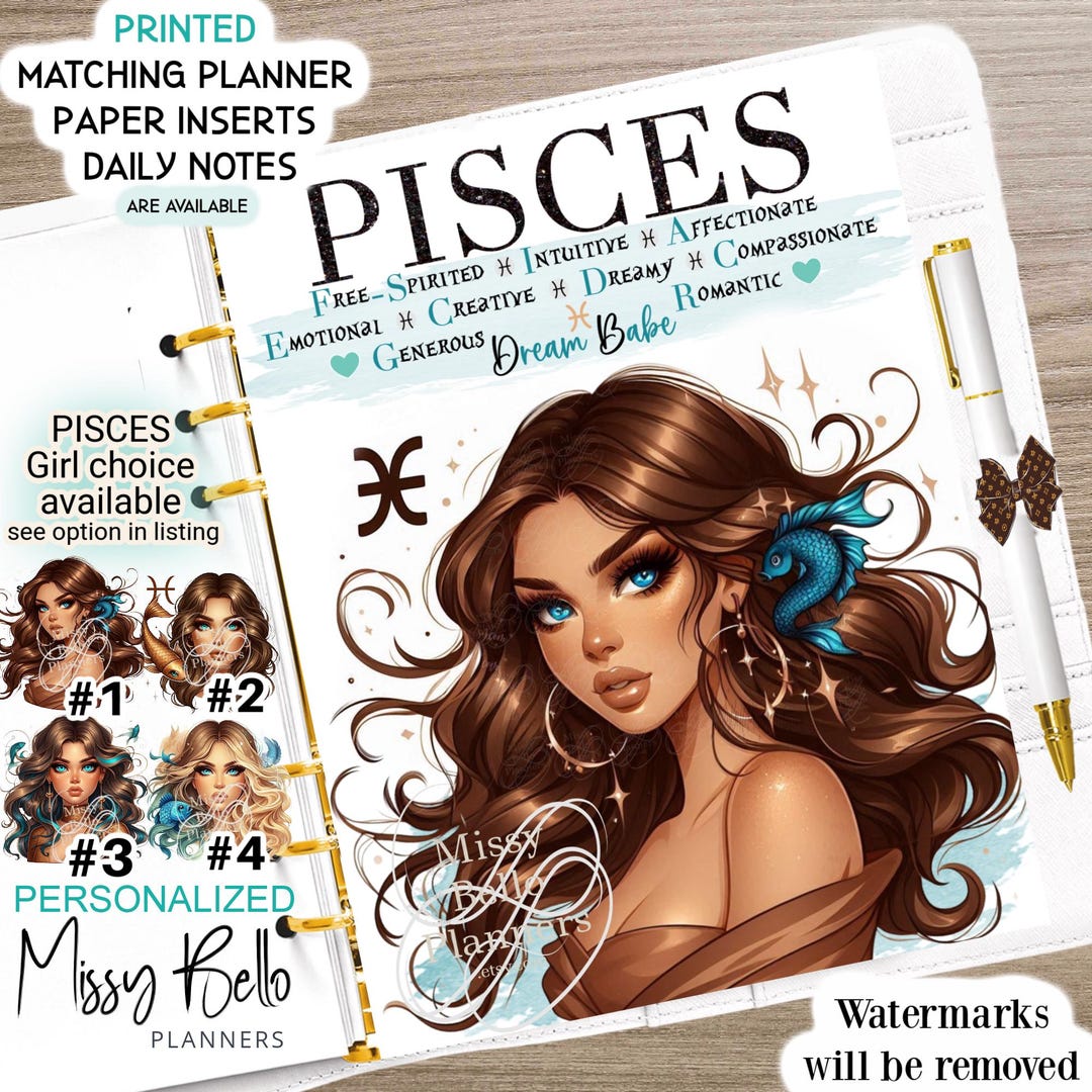 Pisces Zodiac Birthday Girl Planner Dashboard INSERT or Cover Set Made for Your PM, MM, A5, Half ...