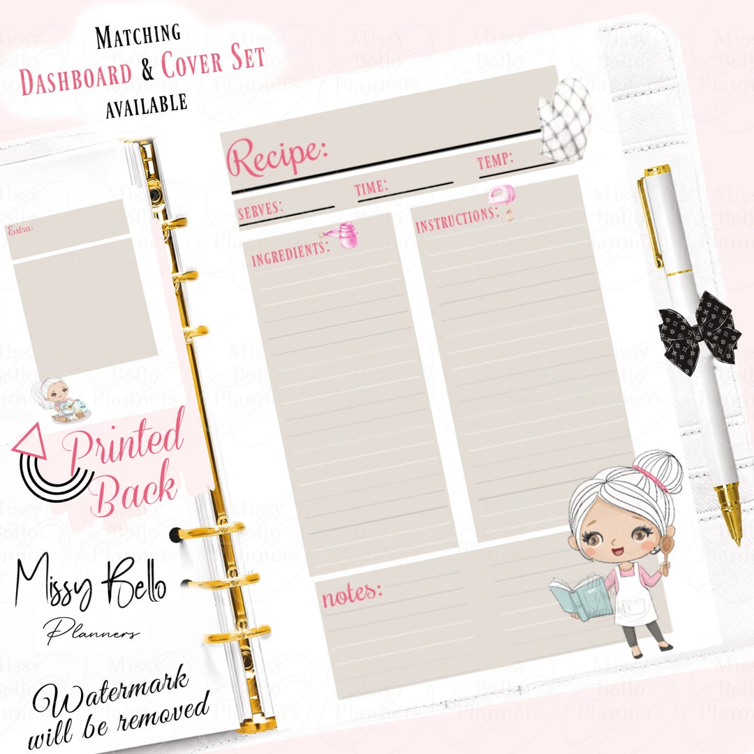 PRINTED Recipe Note Paper Planner Insert Pages for Your A5, A6, MM, PM ...