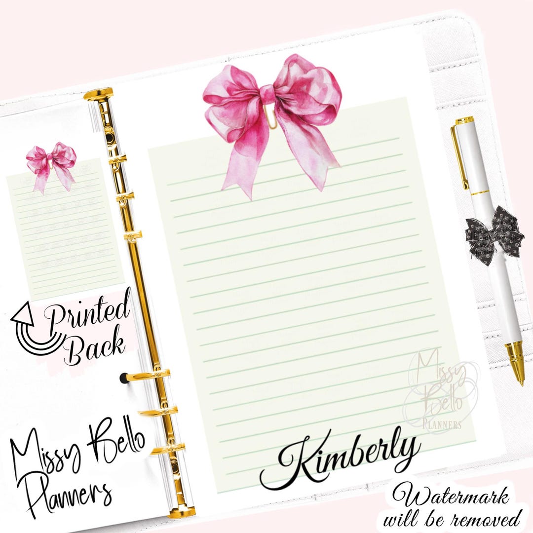 PERSONALIZED, Printed Note Paper, Planner Insert Pages for Your A5, A6 ...