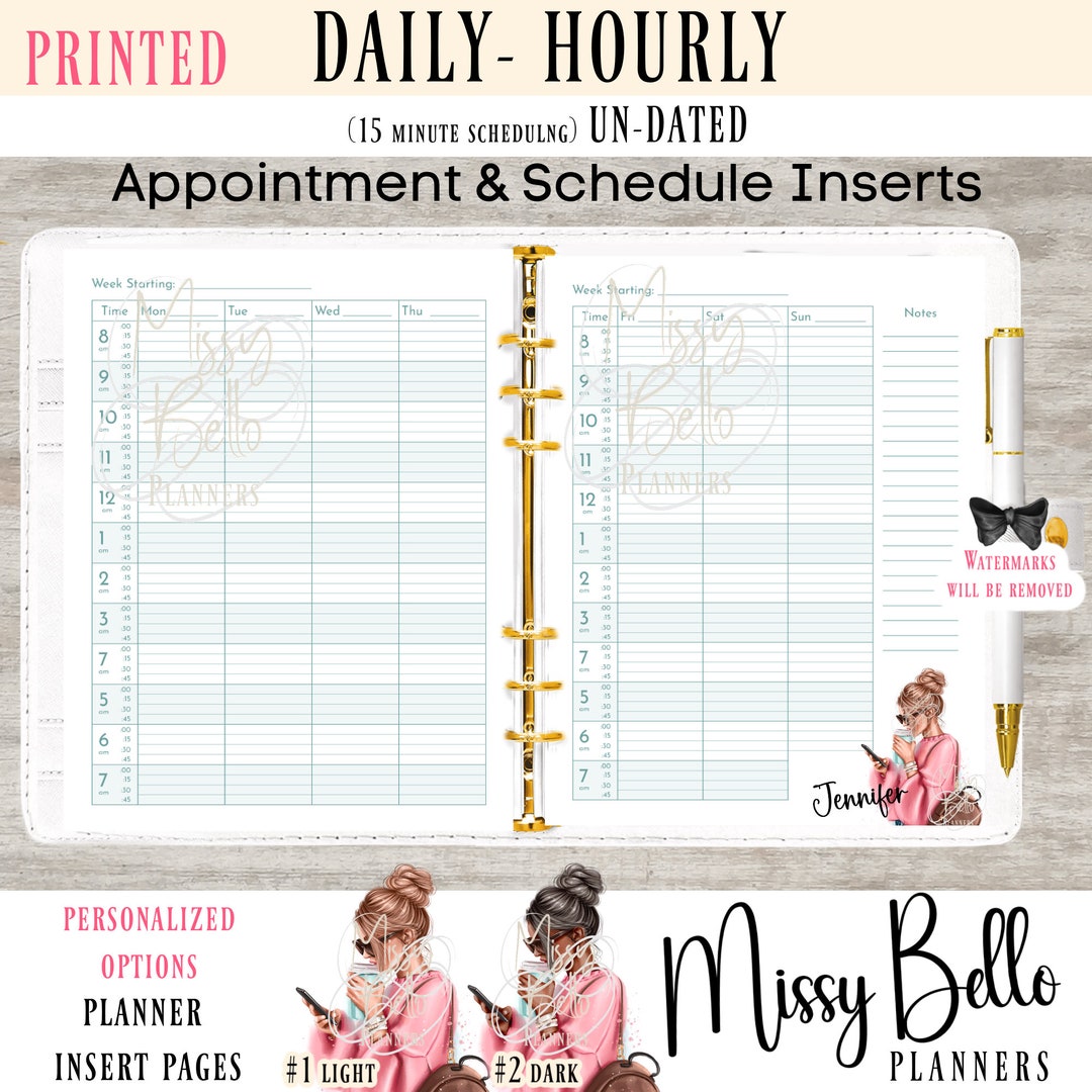Weekly, Daily, Hourly Appointment Schedule PRINTED Planner Paper ...