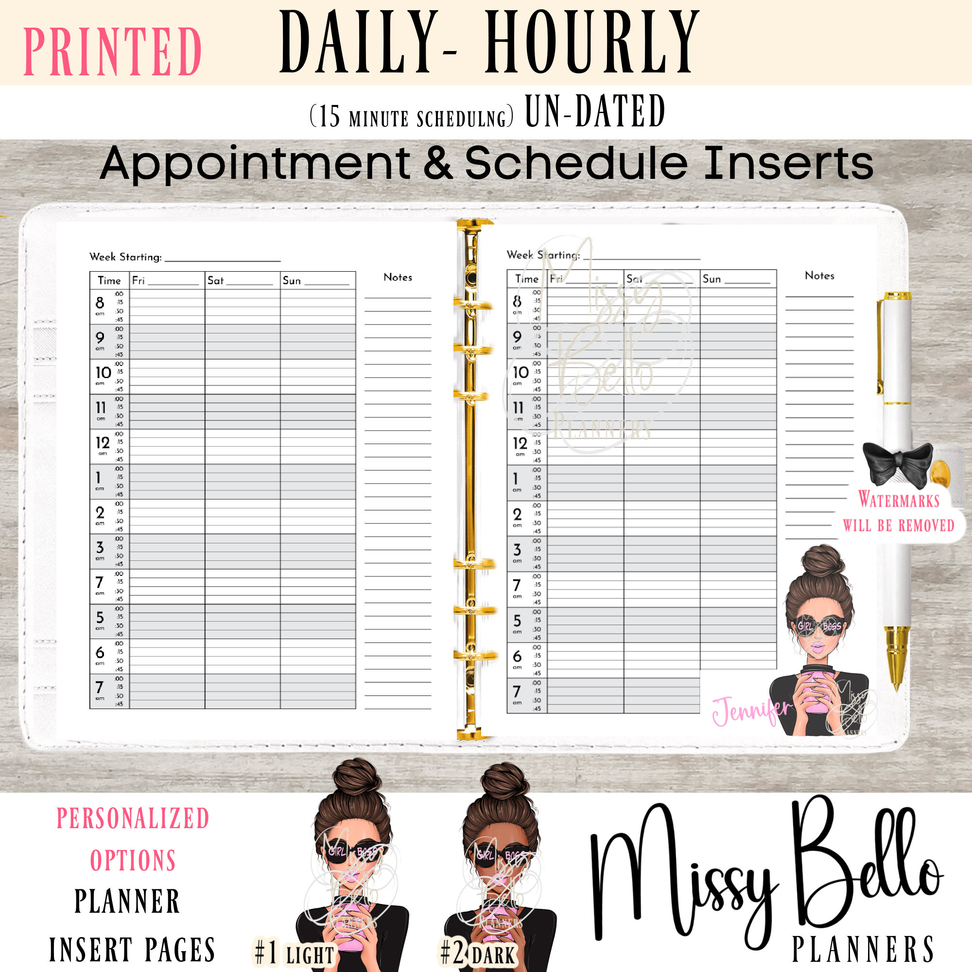 Girl Boss, Hourly Appointment Schedule PRINTED Planner Paper Inserts ...