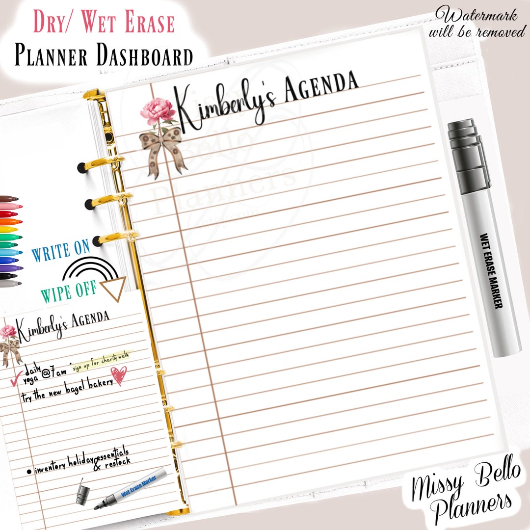 Personalized Dry/ Wet Erase Planner, Agenda Dashboard Insert for Your ...