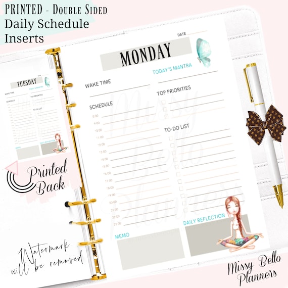 PRINTED Daily Schedule Planner Insert Pages for Your Planner - Etsy