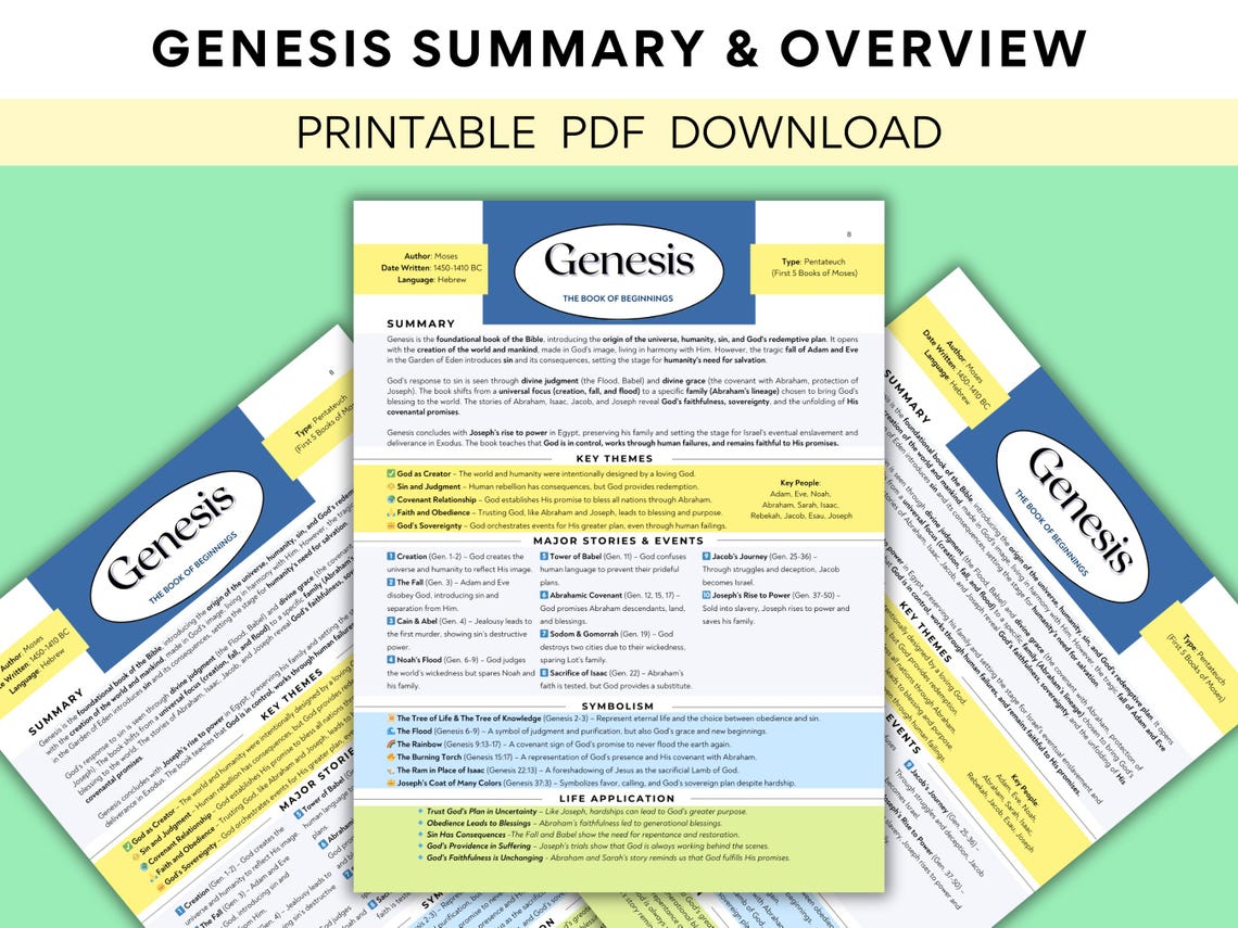 The Book of Genesis Made Simple Printable | Genesis Summary Sheet ...
