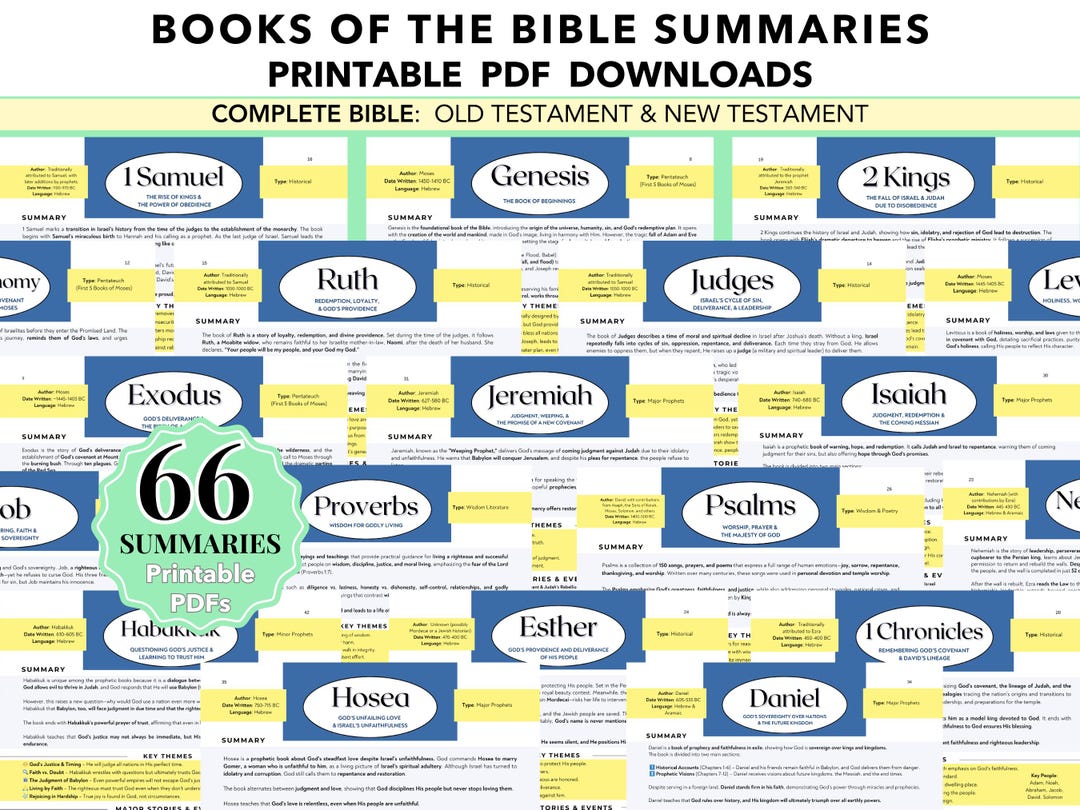Bible Book Summaries Printable | Complete Bible Study Outlines | Old ...