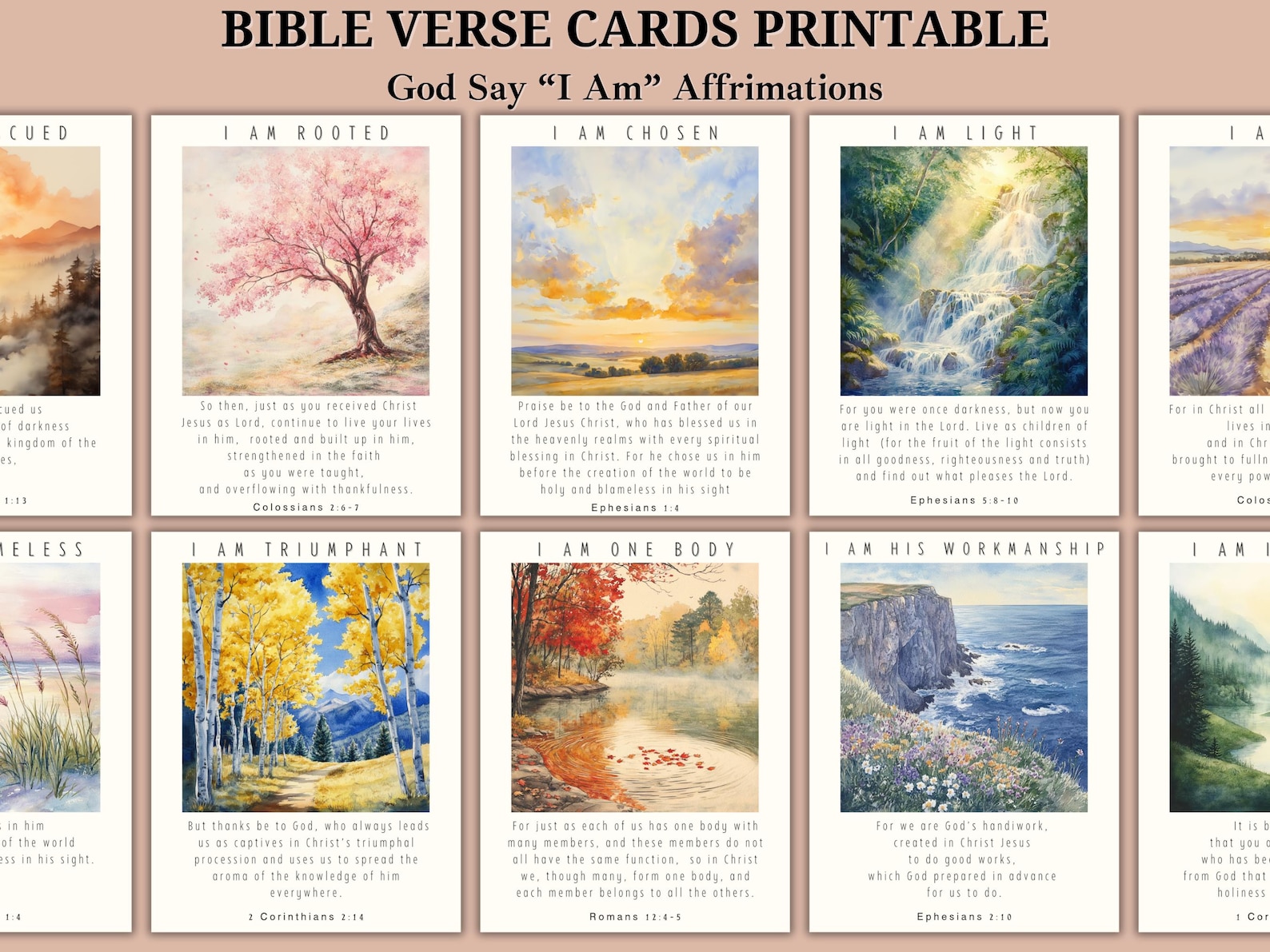 Bible Verse Cards Printable | 24 God Says "i Am" Affirmations ...
