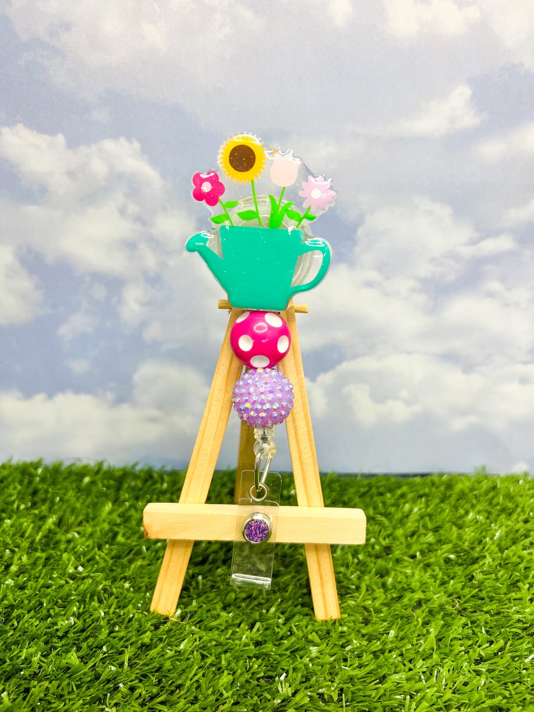 Watering Can With Flowers Badge Reel - Etsy
