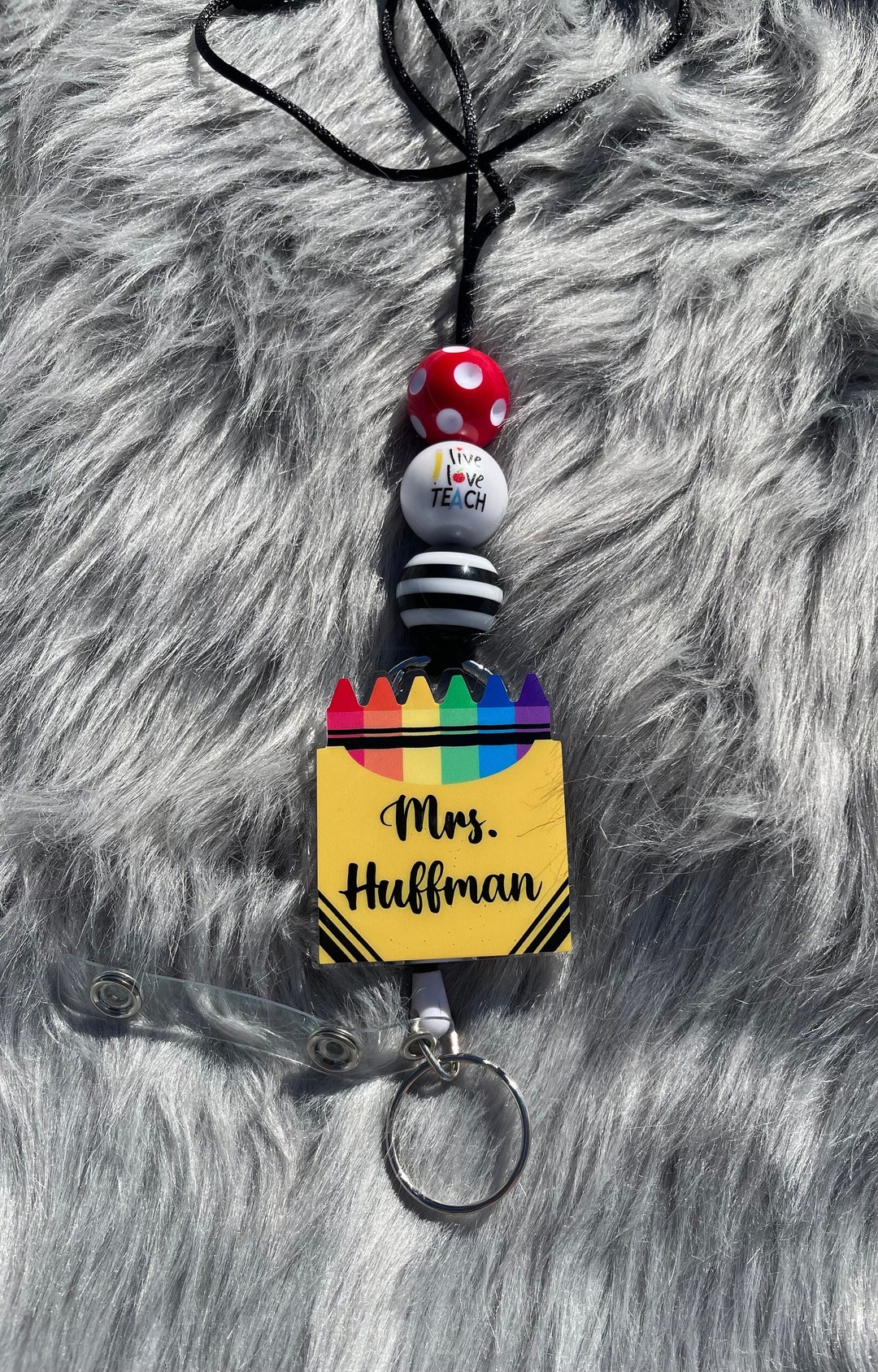 Crayon Pack Teacher Name Tag on Breakaway Lanyard - Etsy