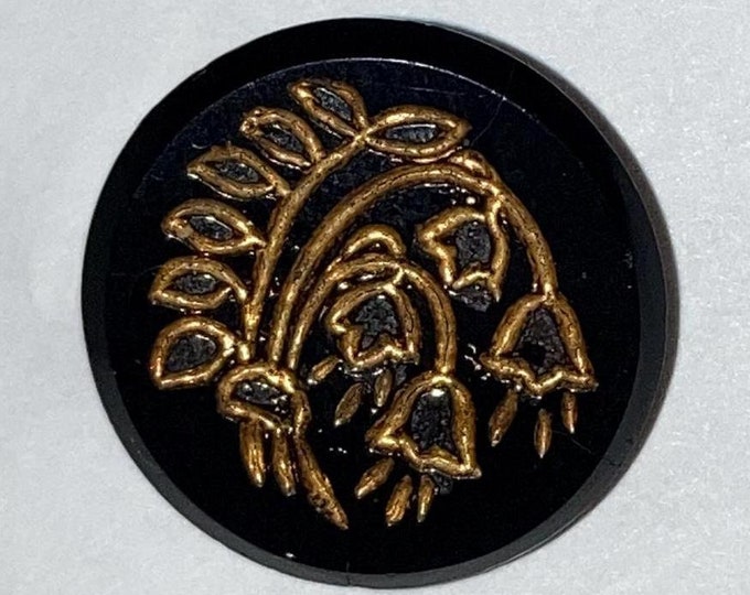 Black Glass Aristocrat Button-bg86-lily of the Valley in Silver and ...