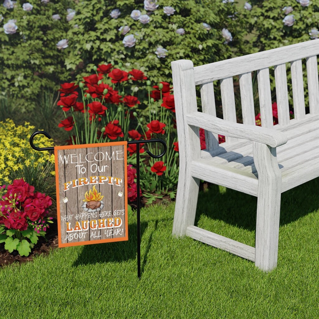 Welcome to Our Fire Pit Garden Banner, Feel Good Yard Sign, Garden Flag ...