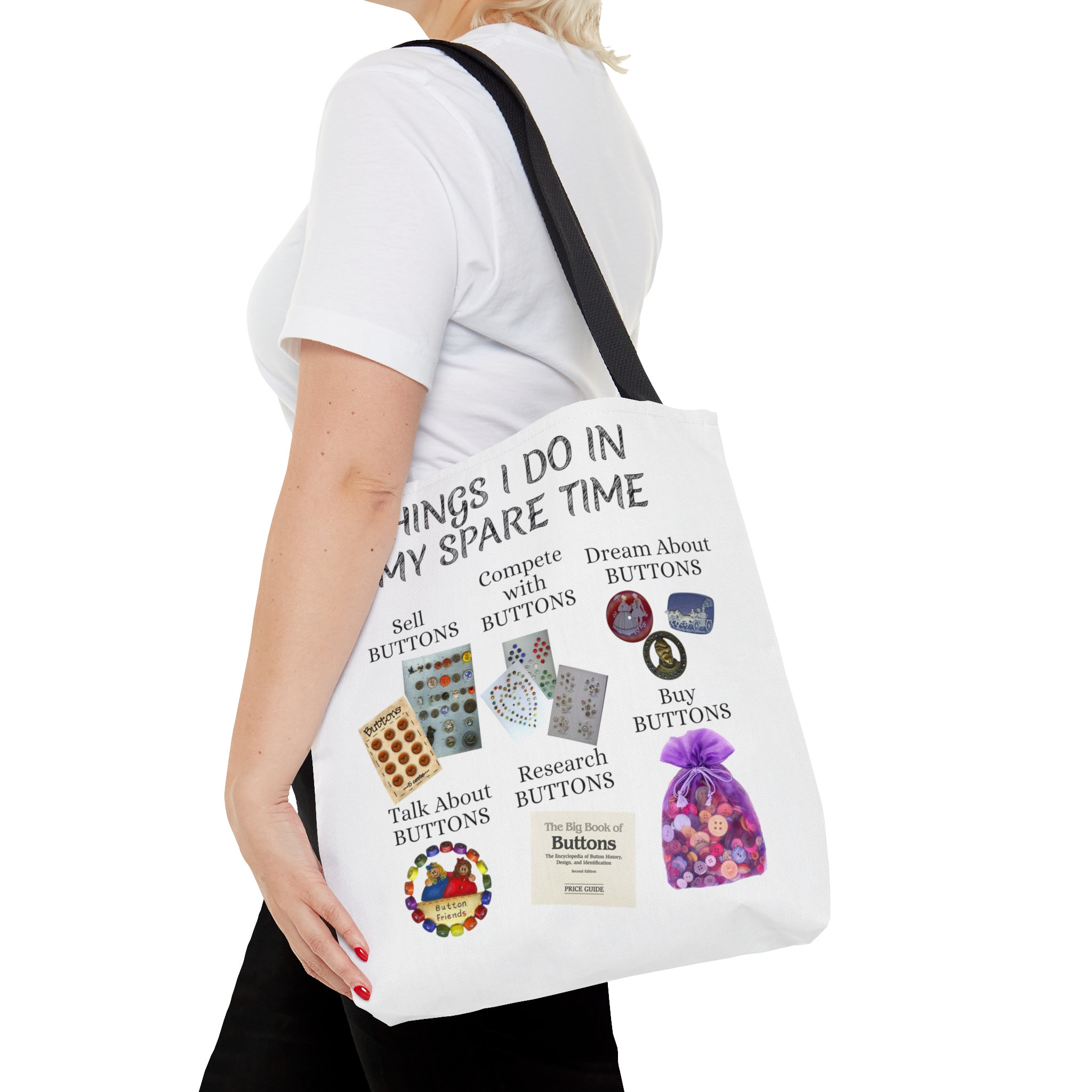 BUTTON Tote Bag, Things I Do in My Spare Time Tote Bag, Button Shopping ...