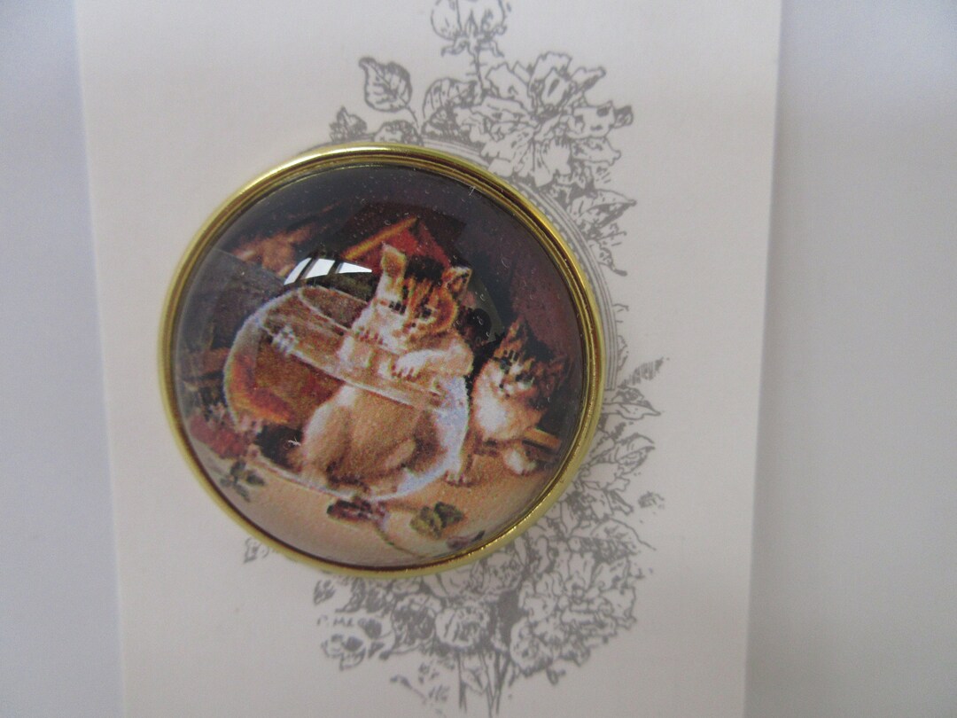 High Domed Button in Gold Bezel - Cat in a Goldfish Bowl - From Susan ...