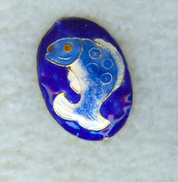ENAMEL Blue FISH BUTTON on Bright Gold Metal Brilliant - Etsy