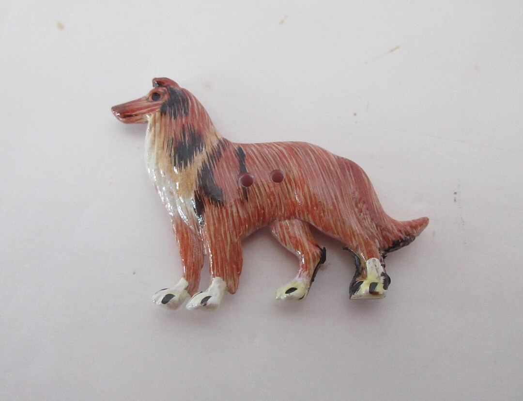 Wood Button of Realistic Collie Dog-w36-buttonologist-buttons-wooden ...