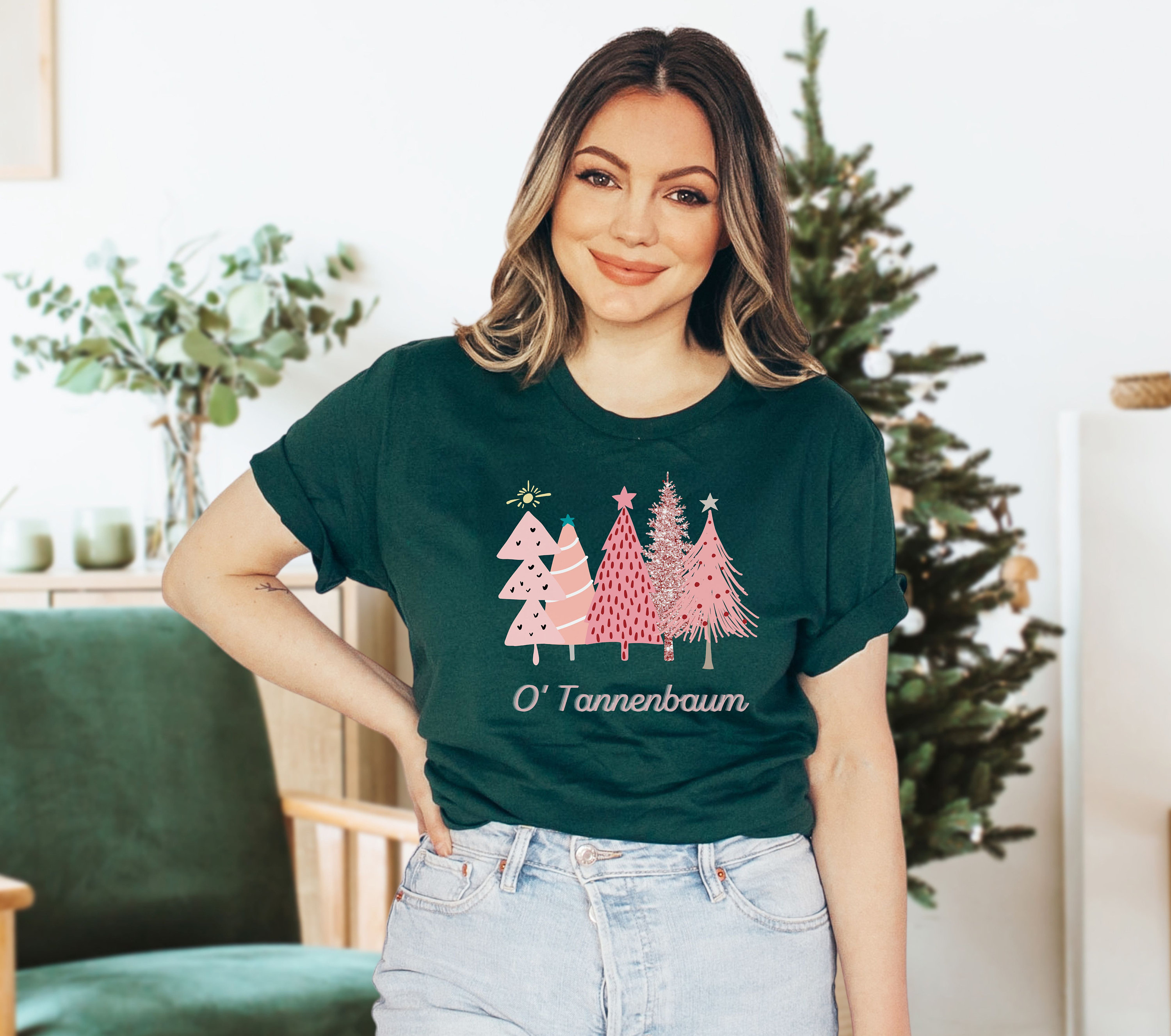 Christmas Tree Shirt, Pink Christmas Tree Shirts for Women, O ...