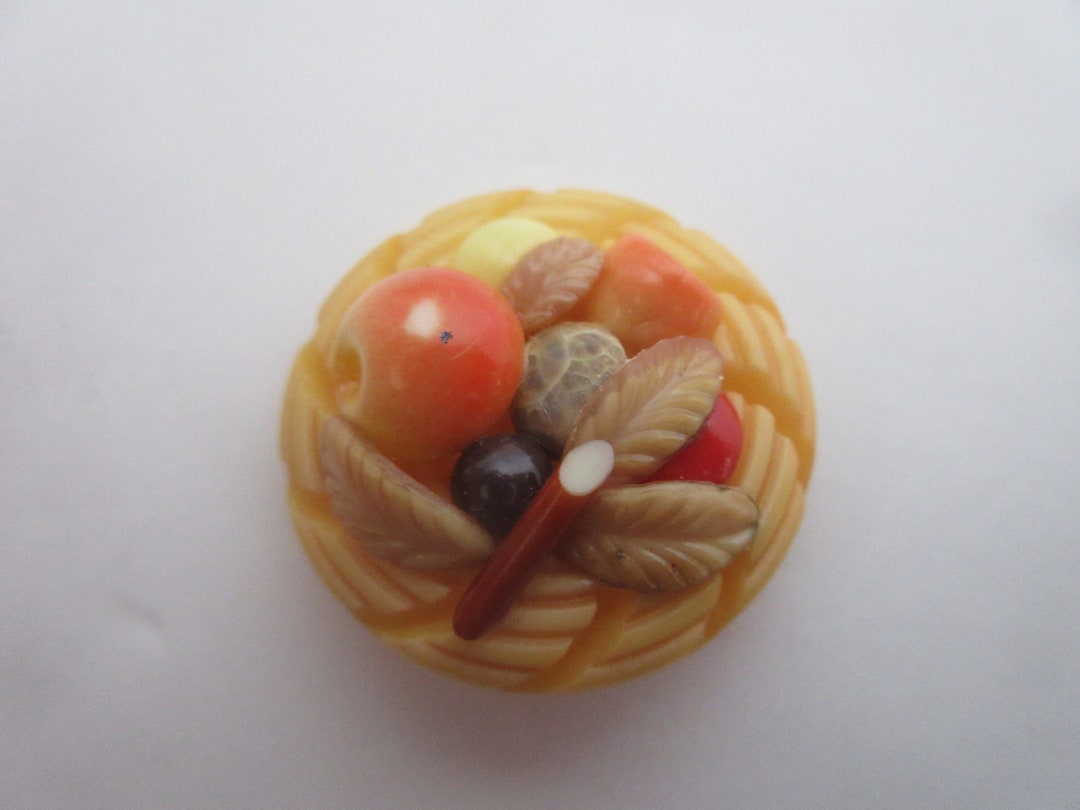 Celluloid Button by Marion Weeber, B383l Fruit Assortment on Tray ...