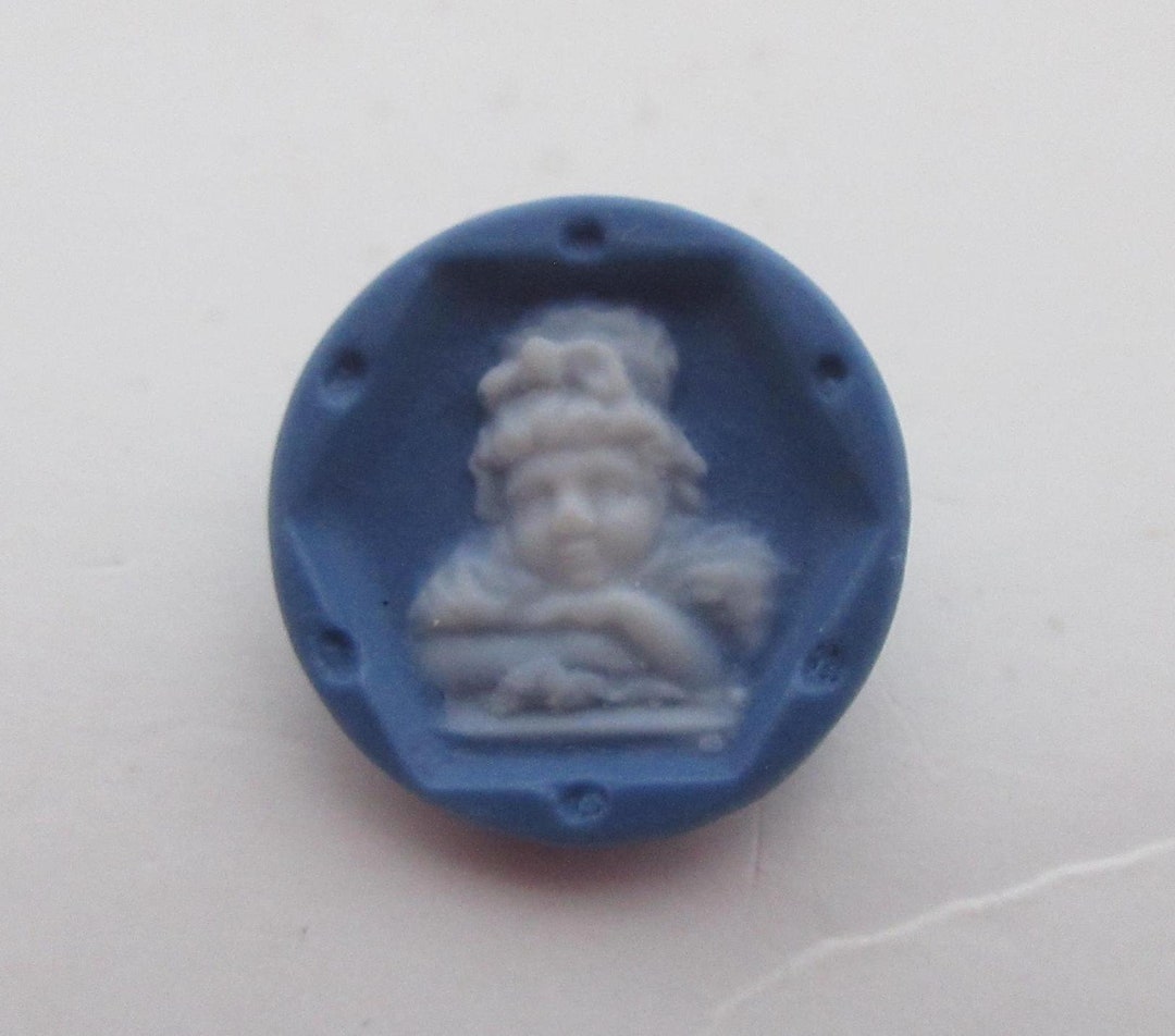 Shirley Shaw Jasperware Button of Young Victorian Girl With Hexagon ...