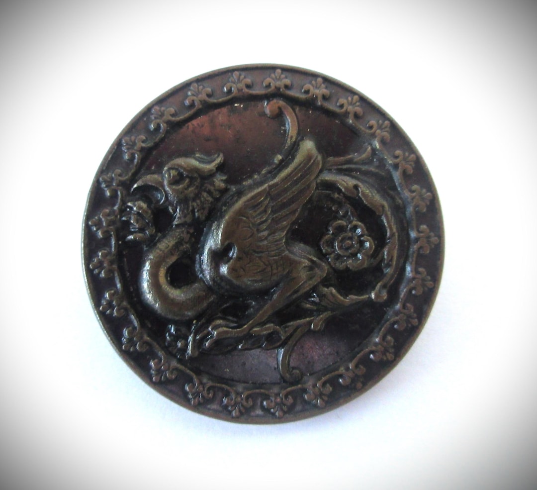 Antique Pictorial Flower Tailed Dragon Button-m329-large Bronze Button ...