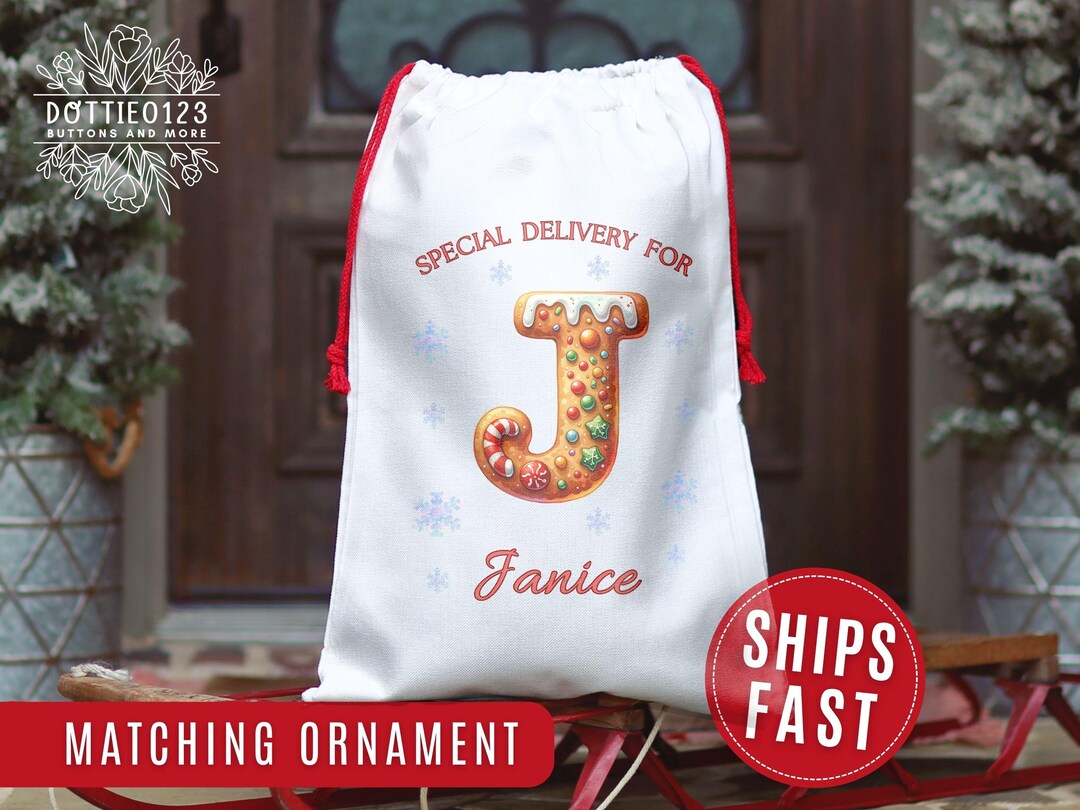 Gingerbread Initial Santa Bag, Custom Cookie Monogram Name Santa Gift ...