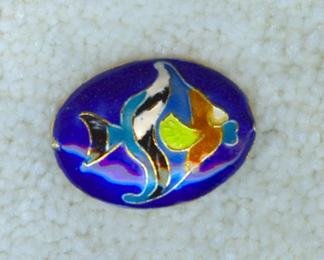 ENAMEL Fish BUTTON / BEAD on Bright Gold Metal - Brilliant Colors - E45 ...