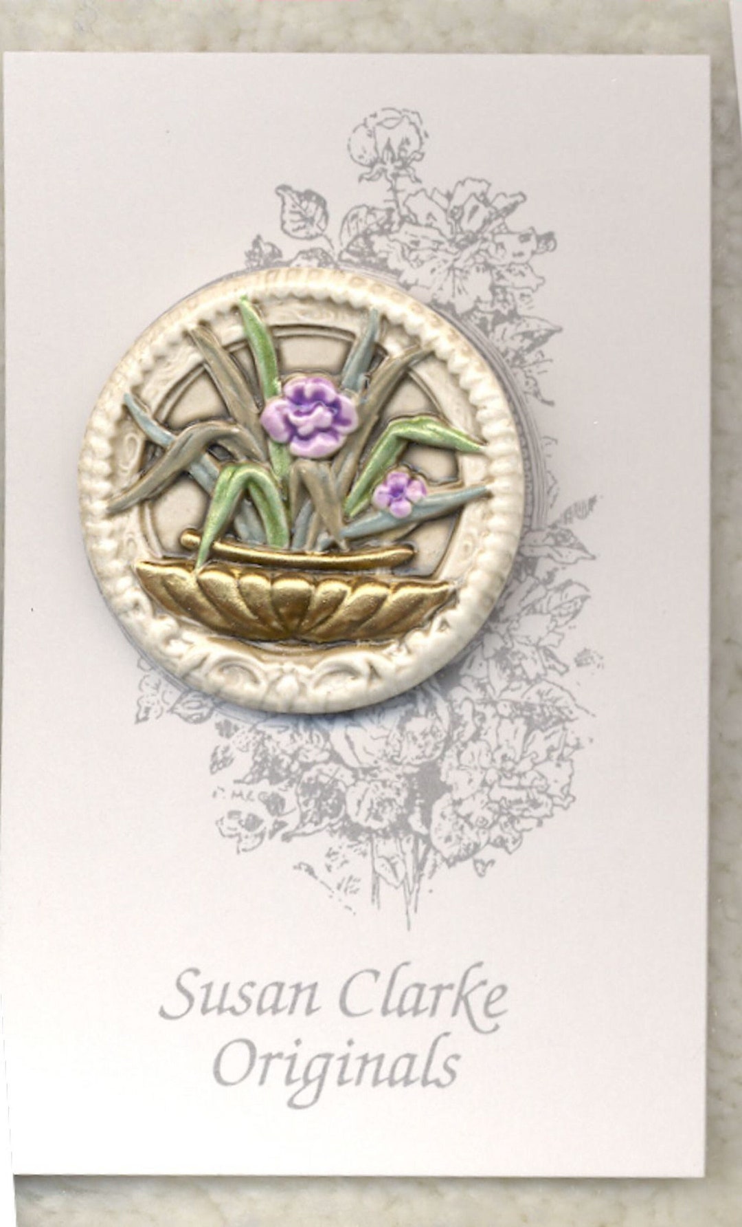 Violets in Gold Bowl ARTSTONE Button-sc1076-from Susan Clarke Originals ...